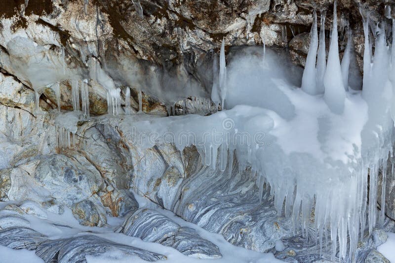 Beautiful Icicles on Rocks. Stock Photo - Image of hummock, frost: 69446160