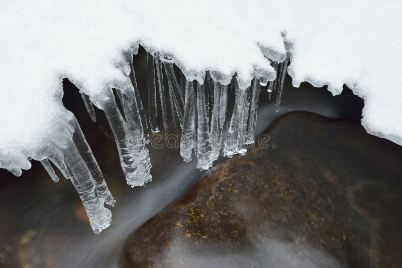 Beautiful Icicles and Snow Near the Creek Stock Image - Image of snowy ...