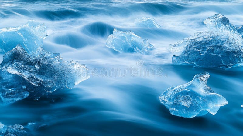Beautiful Icy Blue Water with Floating Ice Chunks Creates a Serene ...