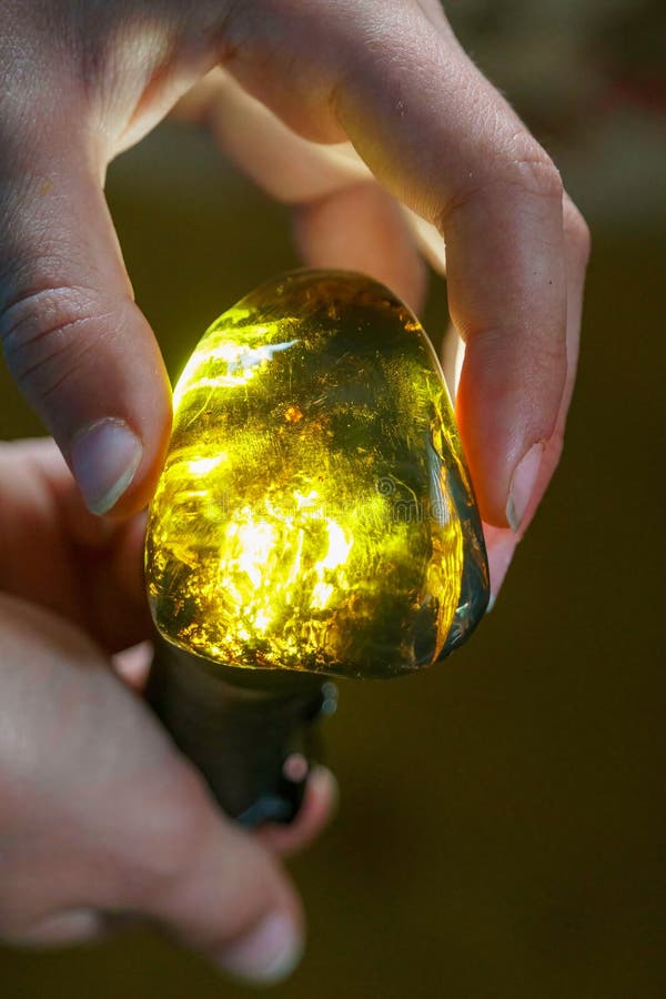 Beautiful Illuminated Amber Held between Fingertips Stock Image - Image ...