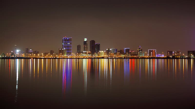 Beautiful Illuminated Bahrain Skyline and Reflection Stock Photo ...