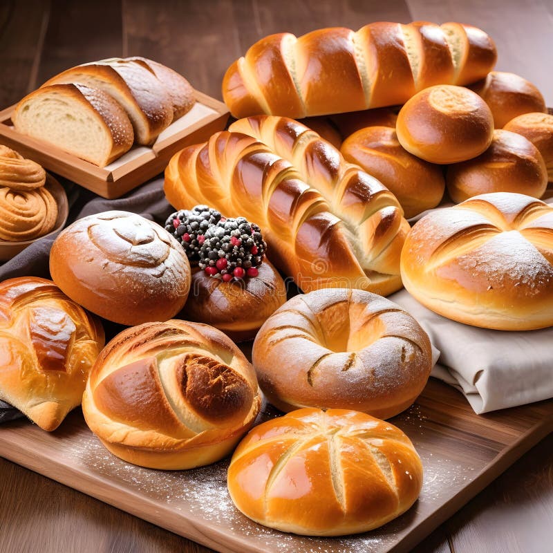 Assorted Bread and Pastries Stock Illustration - Illustration of dark ...