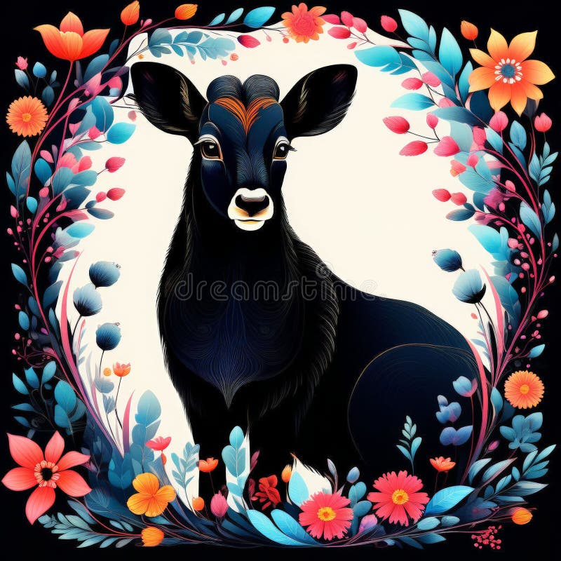 Beautiful Illustration of a Black and White Goat Stock Illustration ...