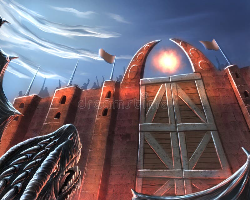 Dragon Attacks the Fortress Wall Stock Image - Image of architecture ...