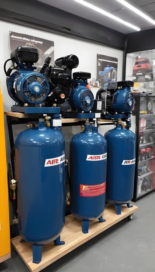 Display Case of Newly Purchased Air Compressors Stock Illustration ...