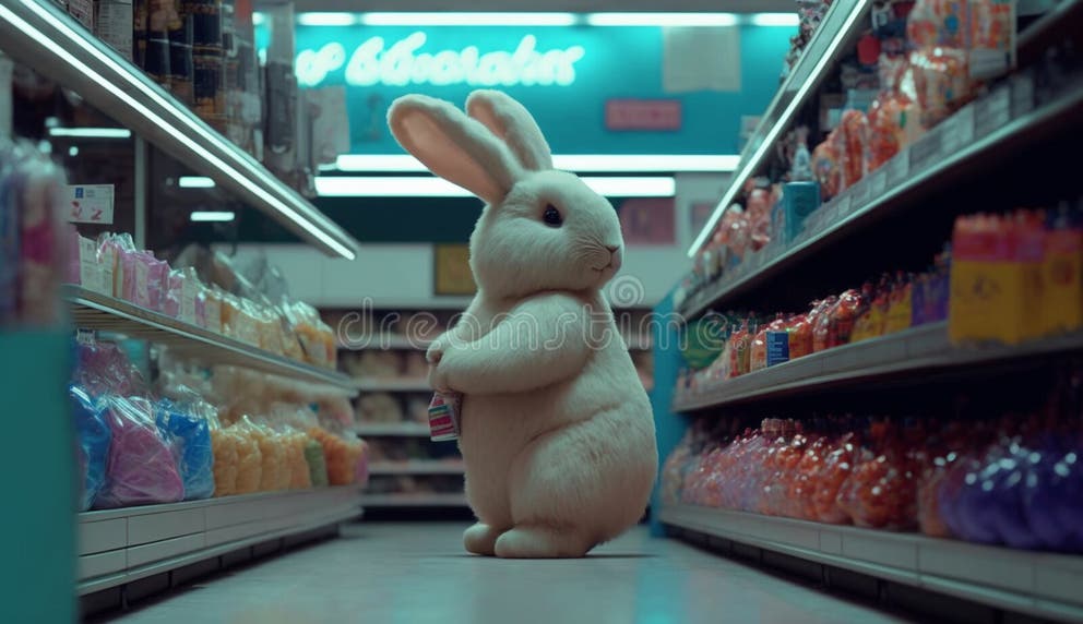 Easter Bunny Buys Easter Eggs in the Supermarket. Generative AI Stock ...