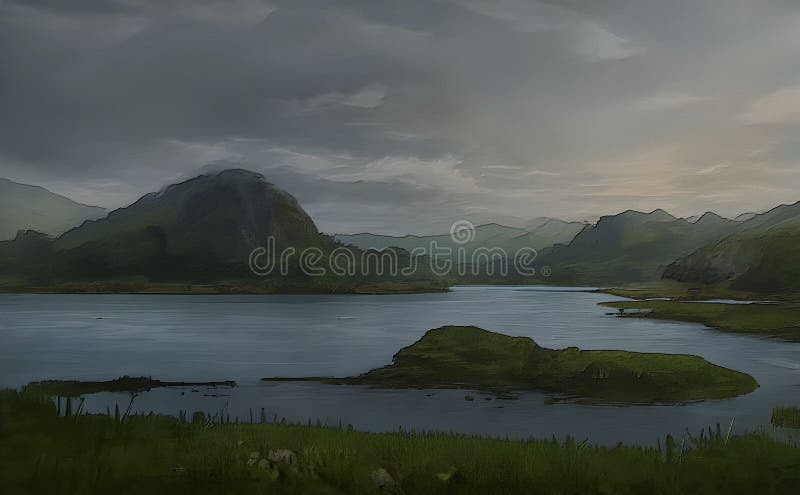 Beautiful Illustration of Hills on a Gloomy Day Stock Image - Image of ...