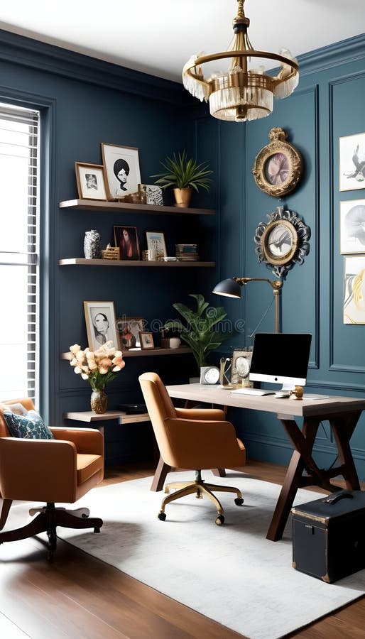 An Inspiring Office Interior Design with Eclectic Style Collab. Stock ...