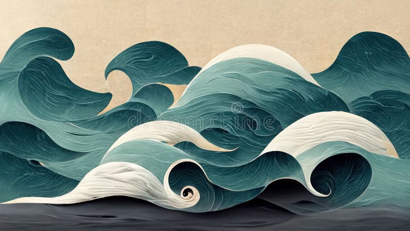 Beautiful Illustration of Ocean Waves. Japanese-style Artwork Stock ...