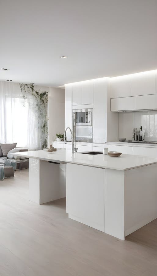 Open-plan Interior with a Luxurious Living Room and White Kitchen ...