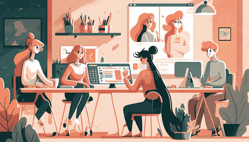 Collaborative Teamwork in Pastel Colors Stock Illustration ...