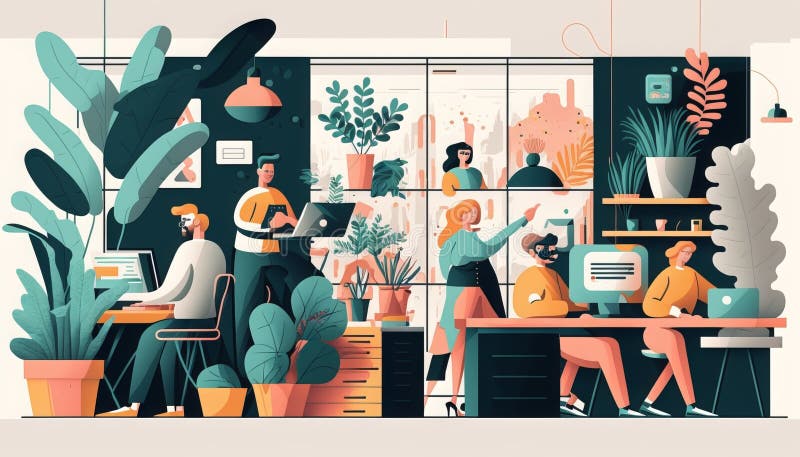 Collaborative Teamwork in Pastel Colors Stock Illustration ...