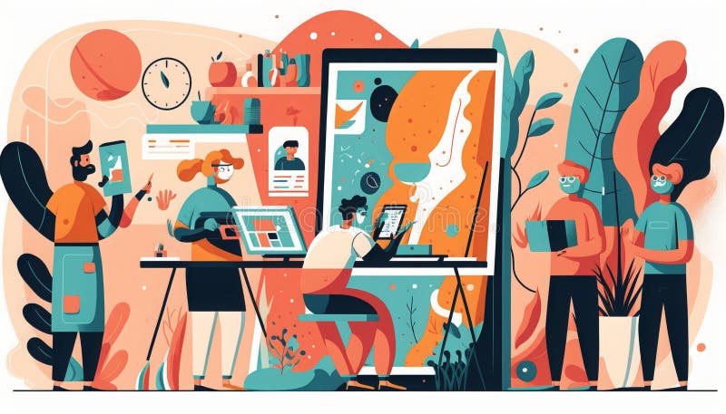 Collaborative Teamwork in Pastel Colors Stock Illustration ...