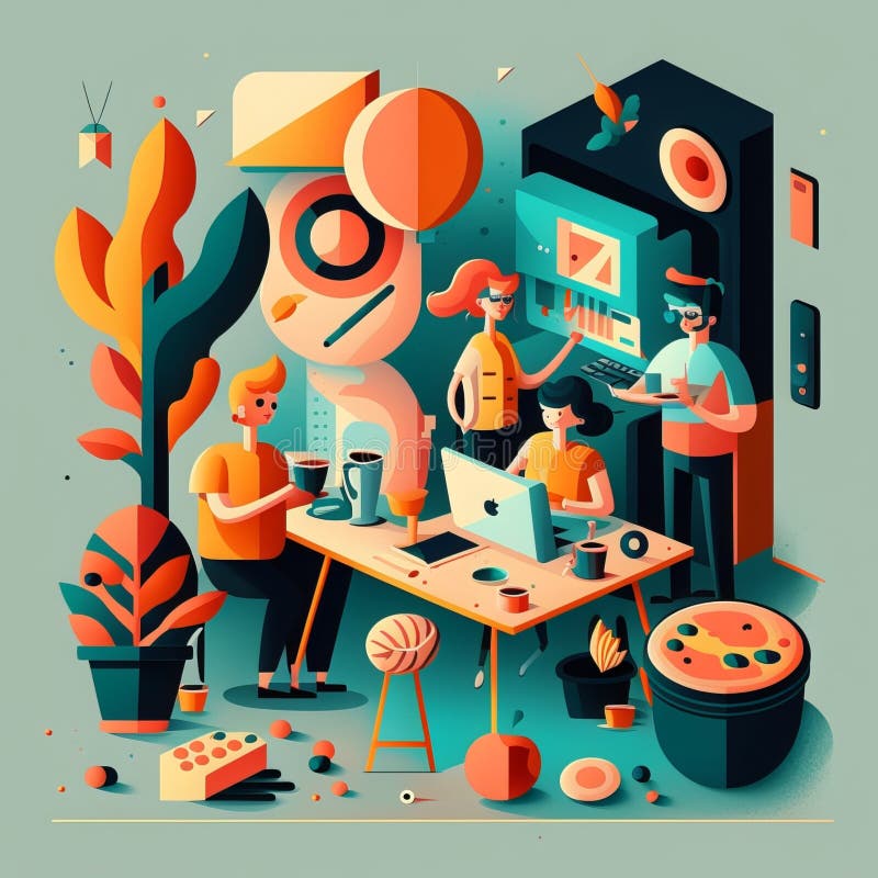 Collaborative Teamwork in Pastel Colors Stock Illustration ...