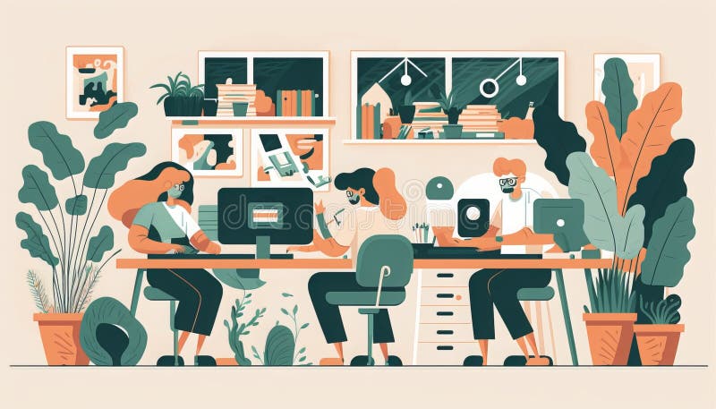 Collaborative Teamwork in Pastel Colors Stock Illustration ...