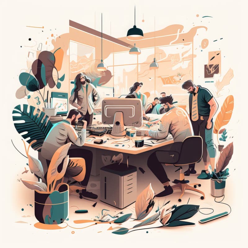 Collaborative Teamwork in Pastel Colors Stock Illustration ...