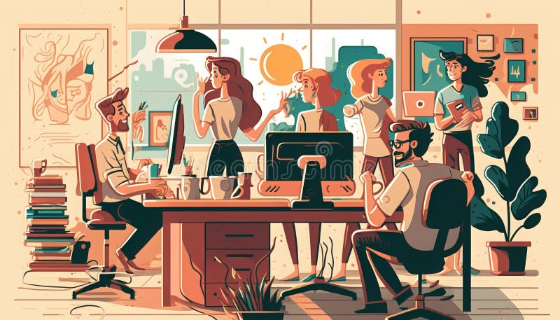 Collaborative Teamwork in Pastel Colors Stock Illustration ...