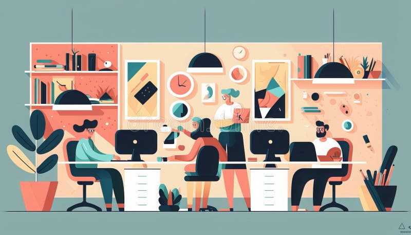 Collaborative Teamwork in Pastel Colors Stock Illustration ...