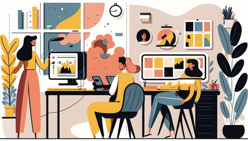 Collaborative Teamwork in Pastel Colors Stock Illustration ...