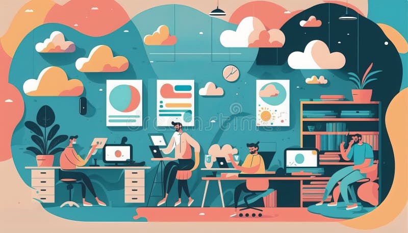 Collaborative Teamwork in Pastel Colors Stock Illustration ...