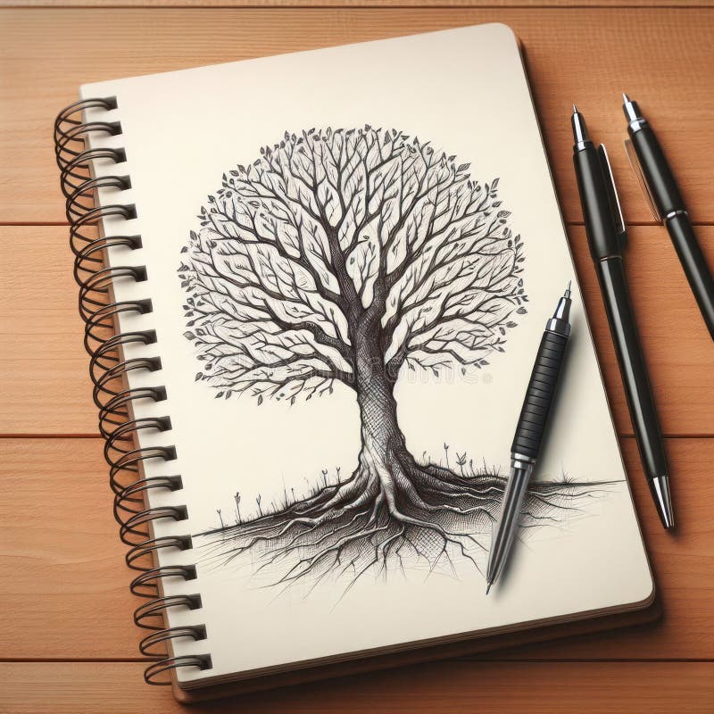 Beautiful Illustration of a Tree Drawn with a Pen on a Notebook Page ...
