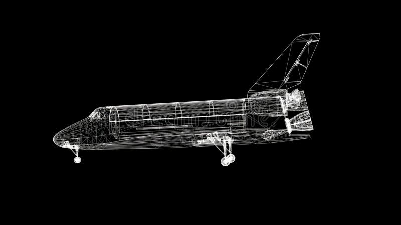 Beautiful Illustration of Wireframe Spaceship on Plain Black Background ...