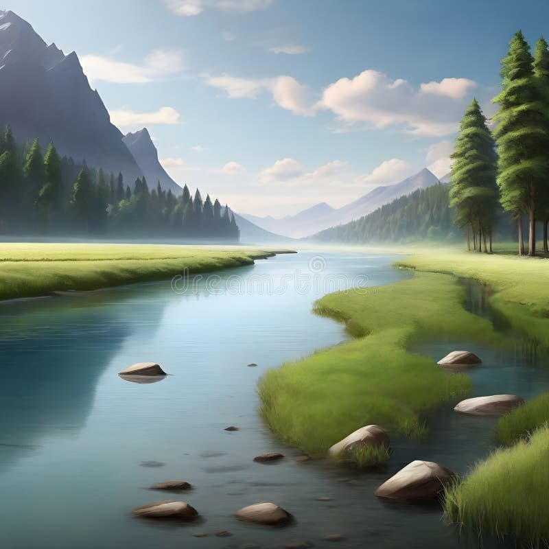 Calm River Nature Background Stock Illustration - Illustration of ...