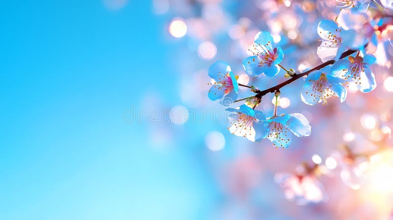 Blue Flower Blossoms on Tree Branch with Soft Bokeh Background and ...
