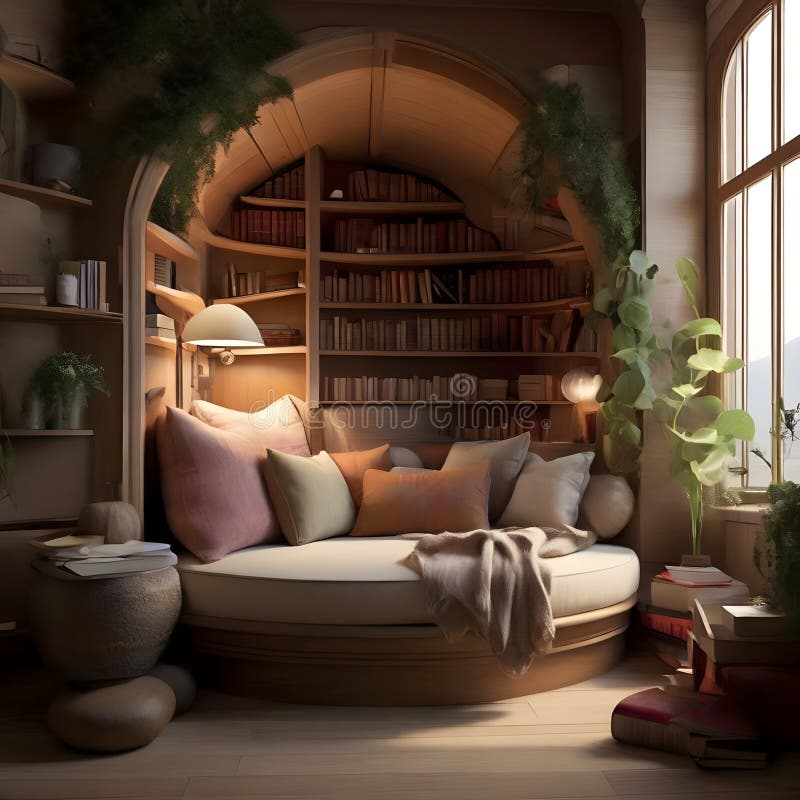 Cozy Reading nook stock illustration. Illustration of furniture - 305709712