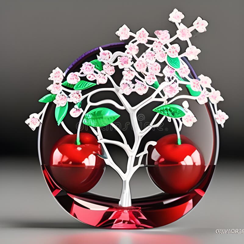Crystal Cherry Tree in a Glass Cherry Stock Illustration - Illustration ...