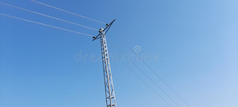 Electricity Stand and Tower with Blue Sky. Stock Image - Image of trees ...