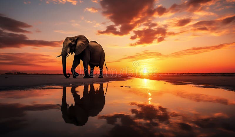 Beautiful Image of Elephant in the Sunset on the Beach. AI Generated ...