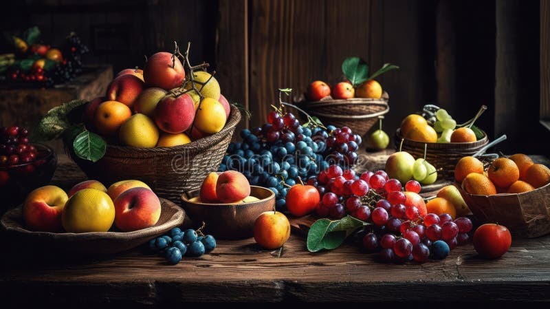 A Colorful Array of Fruit on a Rustic Wooden Table Created with ...
