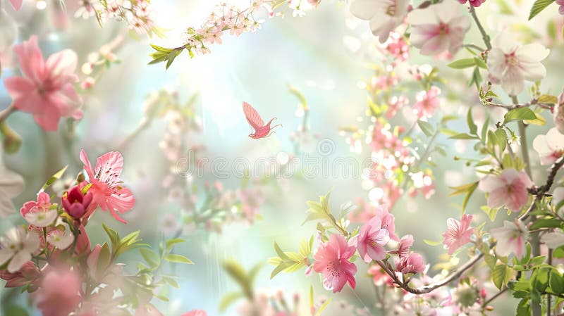 A Beautiful Image Featuring a Delicate Pink Bird in Flight Against a ...