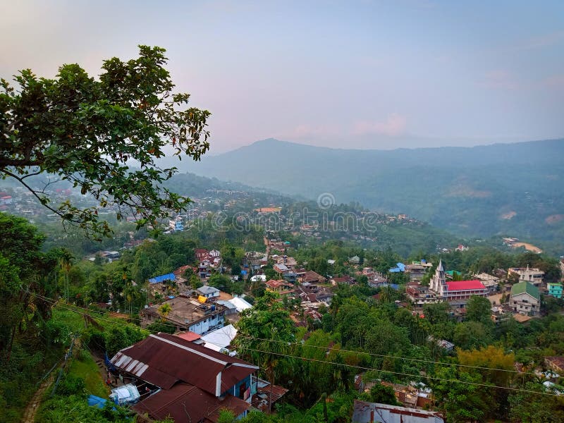 Beautiful Image of Green Town on Mountain Stock Image - Image of ...