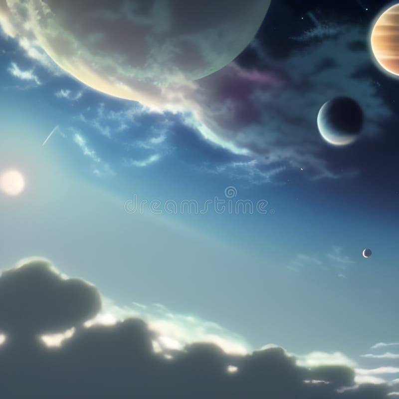 Night sky with planets stock illustration. Illustration of earth ...