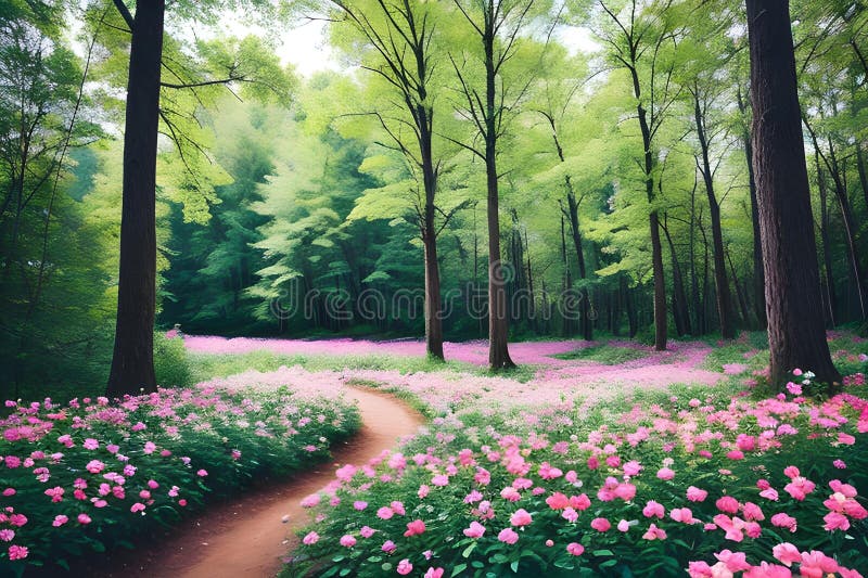 Floral Oasis in the Forest, AI Generated Stock Illustration ...