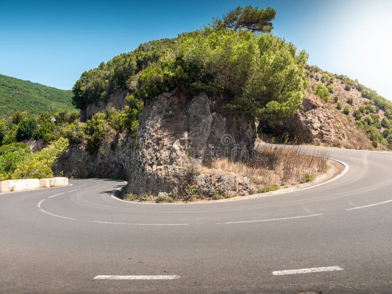 Sharp Hairpin Curve of Narrow Rural Asphalt Road in the Mountains ...