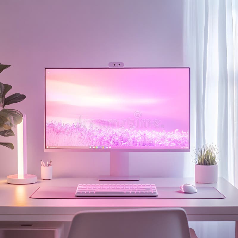 Elegant Workspace with Computer and Greenery for Productivity ...