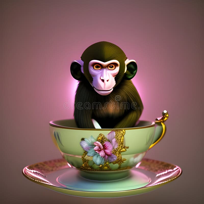 Monkey in a tea cup stock illustration. Illustration of monkey - 271567088
