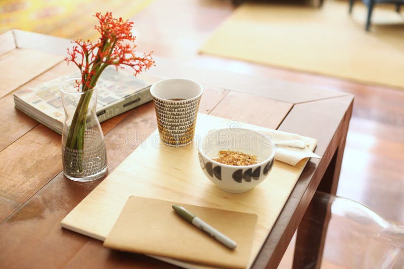 Image of Table Set for Breakfast Taking the Opportunity To Take Notes ...