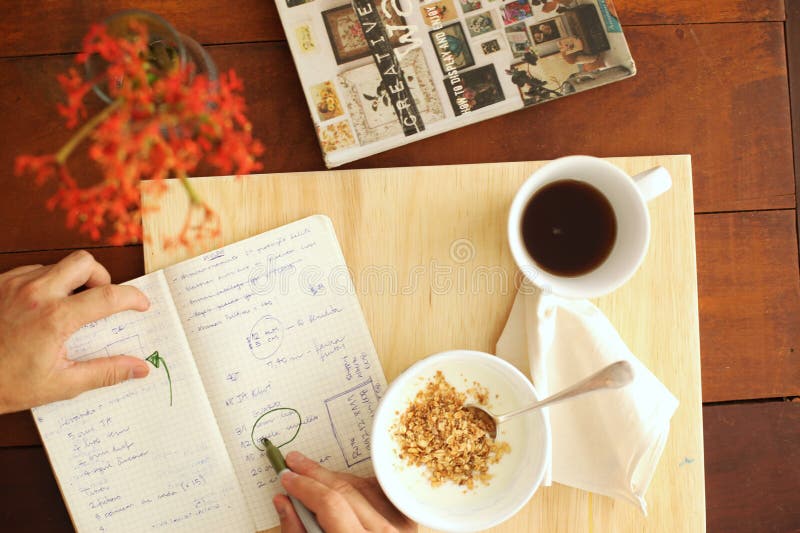 Image of Table Set for Breakfast Taking the Opportunity To Take Notes ...
