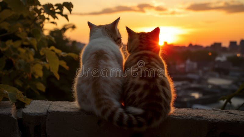 The Beautiful Image of Two Cats Enjoying Sunset Stock Illustration ...