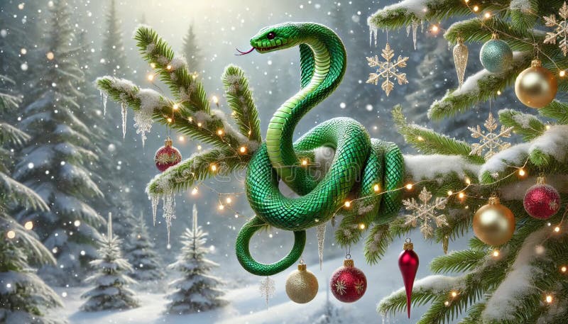 Among the Branches, Like a Guardian of the Holiday, a Green Tree Snake ...