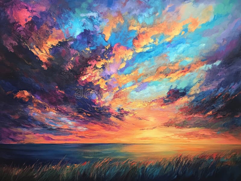 A Beautiful, Impressionistic Piece Showcasing a Massive Field of Grass ...