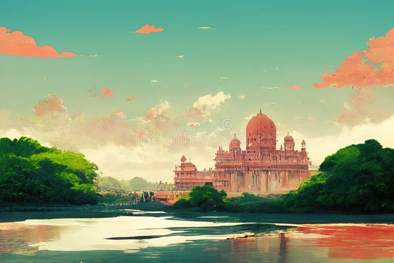 Beautiful India Landscape Scene, Sunset Stock Illustration ...