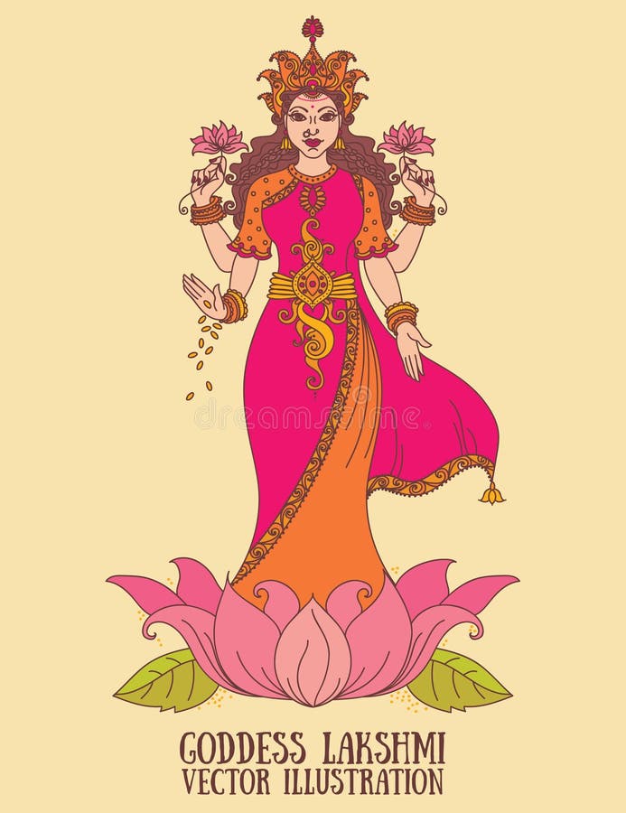 Beautiful Indian Goddess Lakshmi in Lotus Stock Vector - Illustration ...