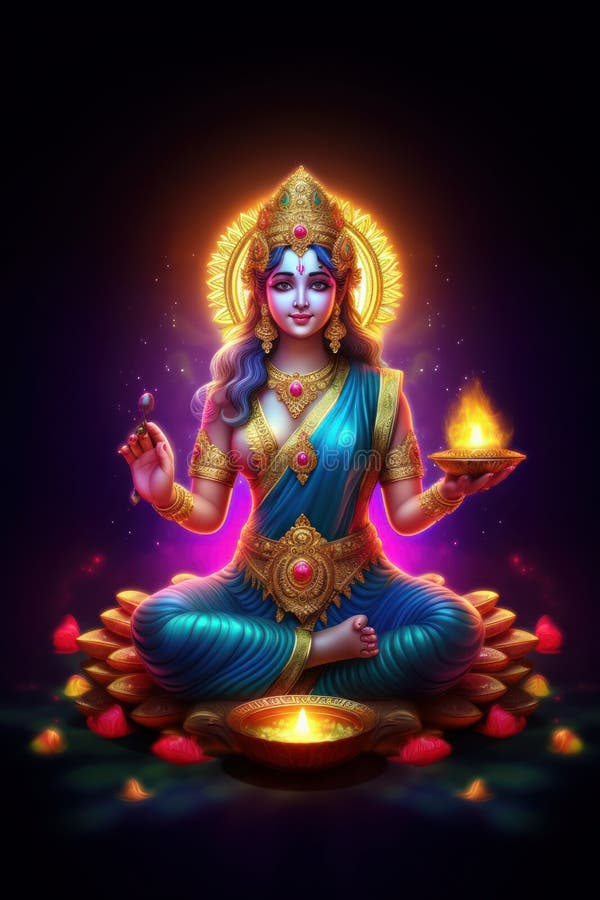 Hindu Goddess Laxmi Symbol Of Wealth And Prosperity Depicted With