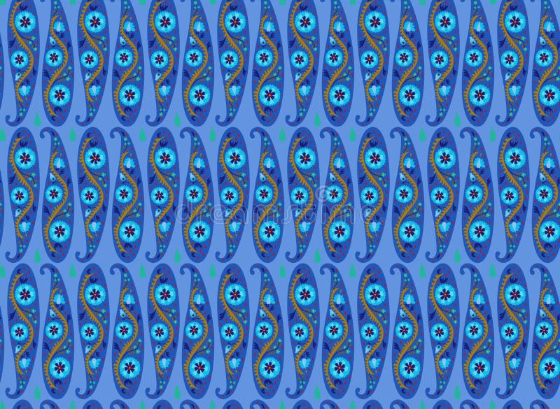Traditional Blue Indian Paisley Seamless Pattern Stock Vector