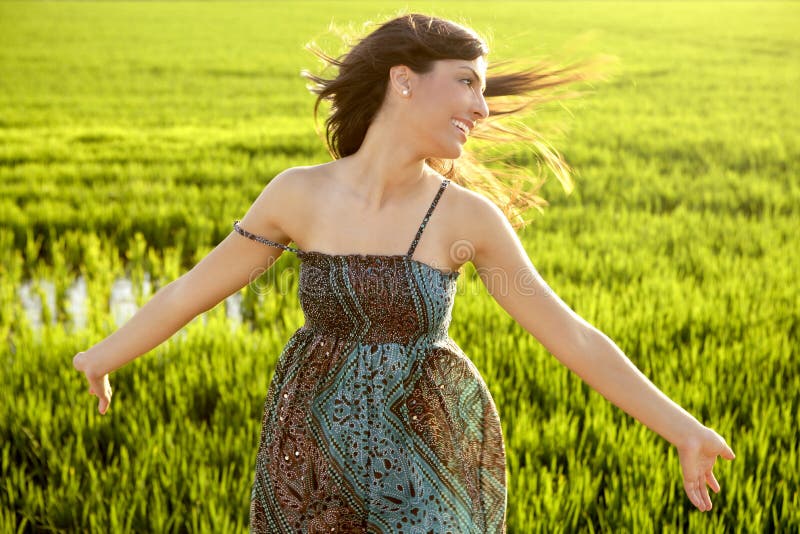 Beautiful Indian Woman in Green Rice Fields Stock Photo - Image of ...